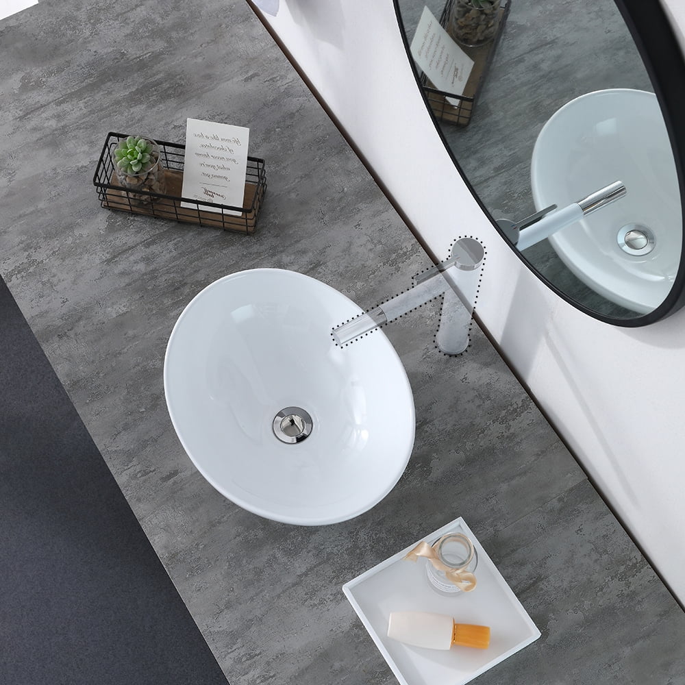 GoDecor 16"x13" Egg Shaped Oval Bowl Bathroom Basin Ceramic Vessel Sink ...