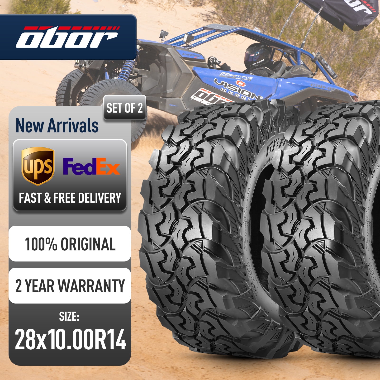 OBOR Brawler 28X10X14 UTV SXS Tires 28x10R14 10 Ply Front Rear Radial ...