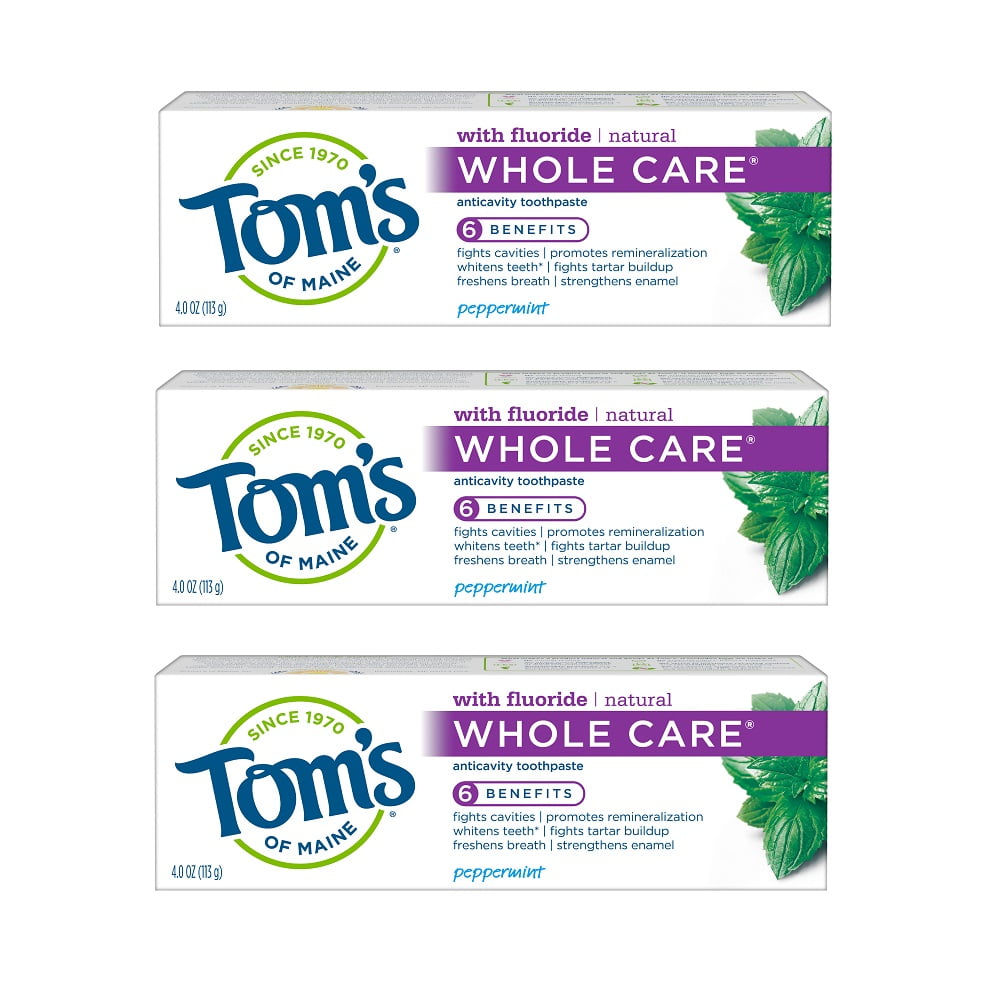 Tom's of Maine Whole Care Toothpaste, Peppermint, 4.0oz 3 Pack ...
