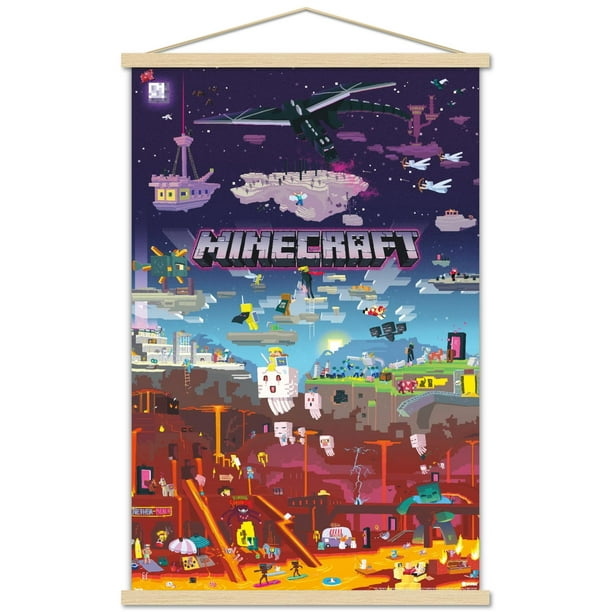 Minecraft - World Beyond Wall Poster with Magnetic Frame, 22.375" x 34 ...