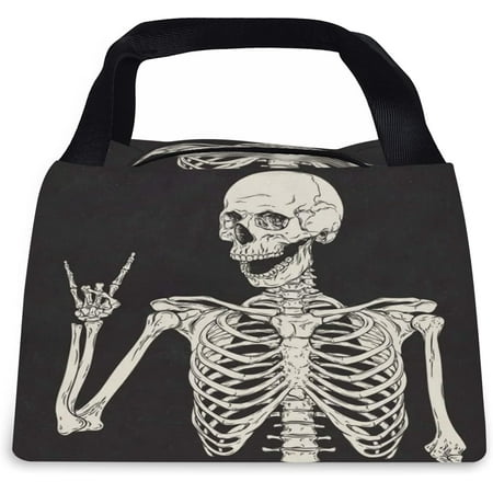 Insulated Meal Prep Lunch Bag Halloween Rock And Roll Skeleton Skull ...