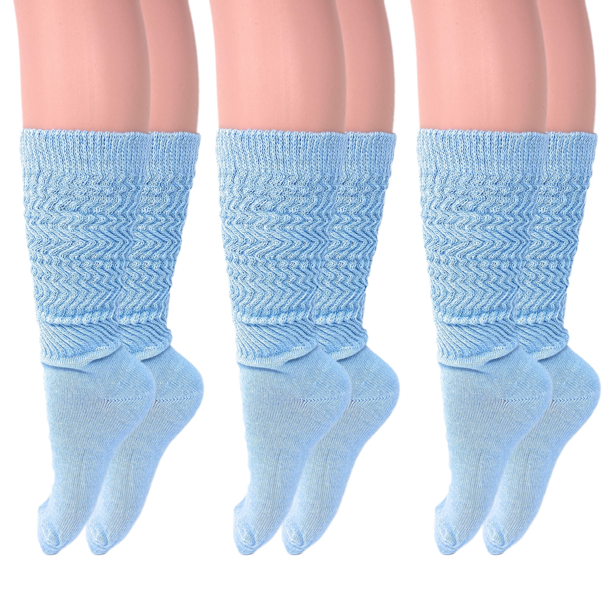 Long Cotton Lightweight Slouch Socks 3 PAIRS Light Blue Boot Socks Size ...