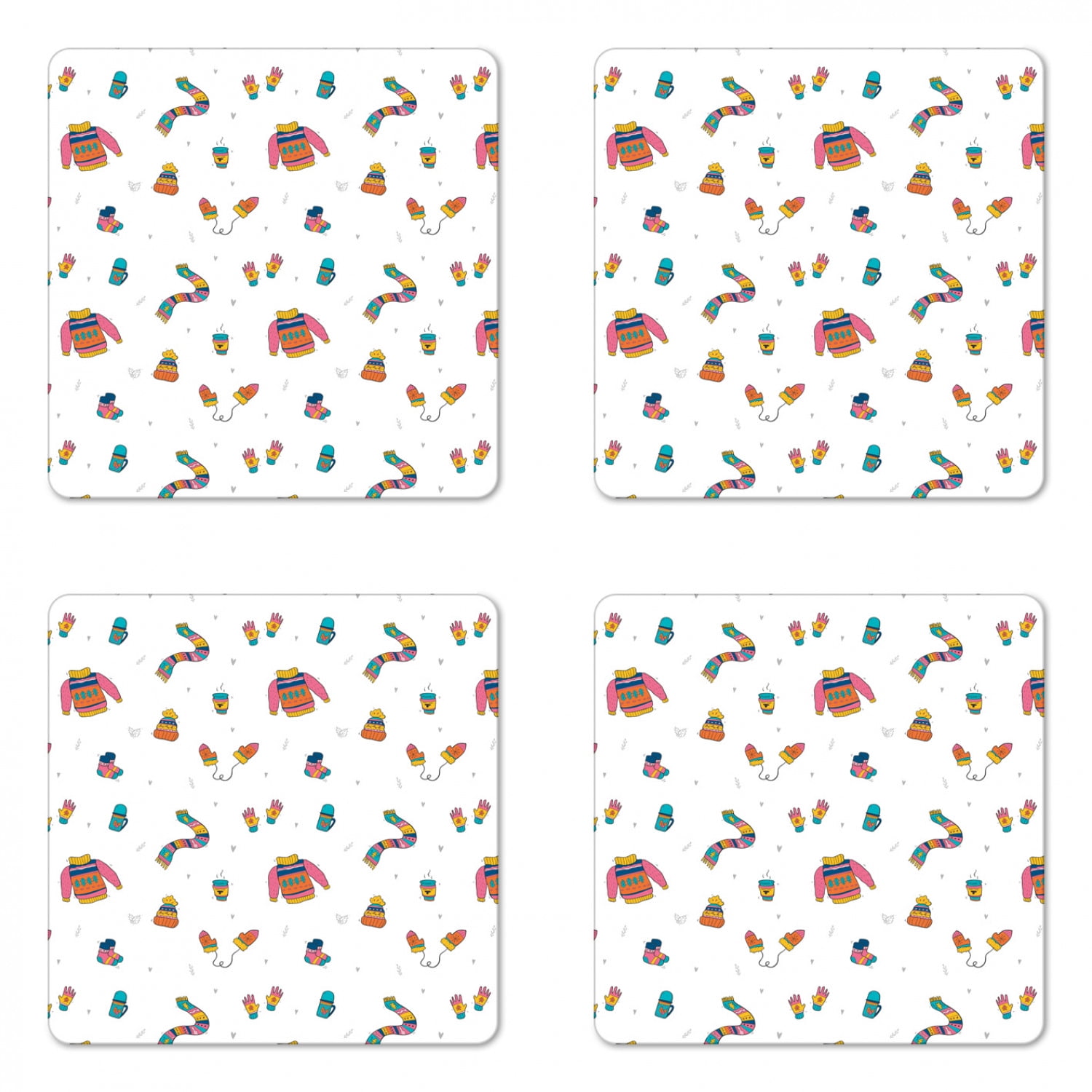 Snow Coaster Set of 4, Winter Clothes Pattern Sweater Socks Hat Mitten ...