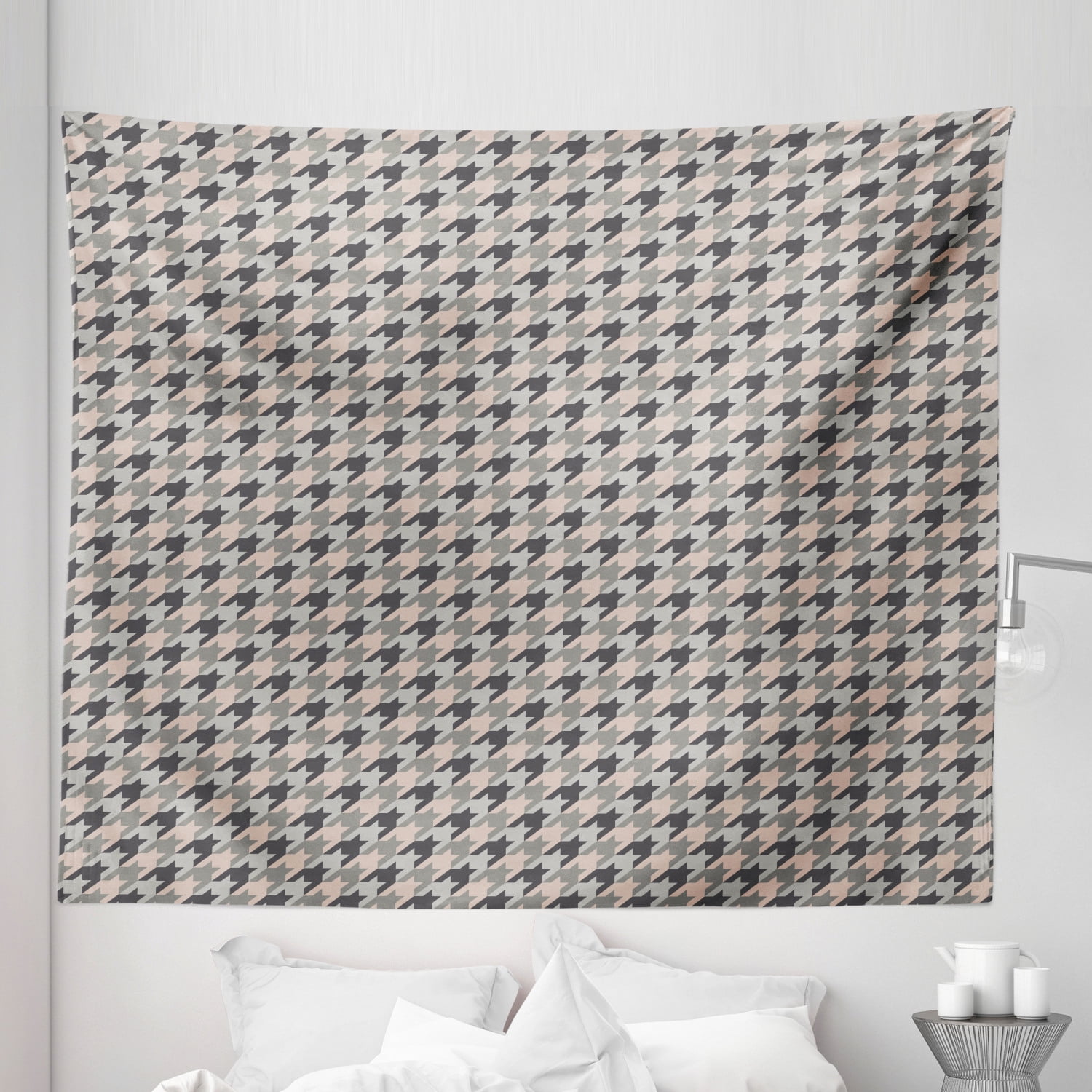 Houndstooth Tapestry, Neutral Colored Grayscale Pastel Toned Motives ...