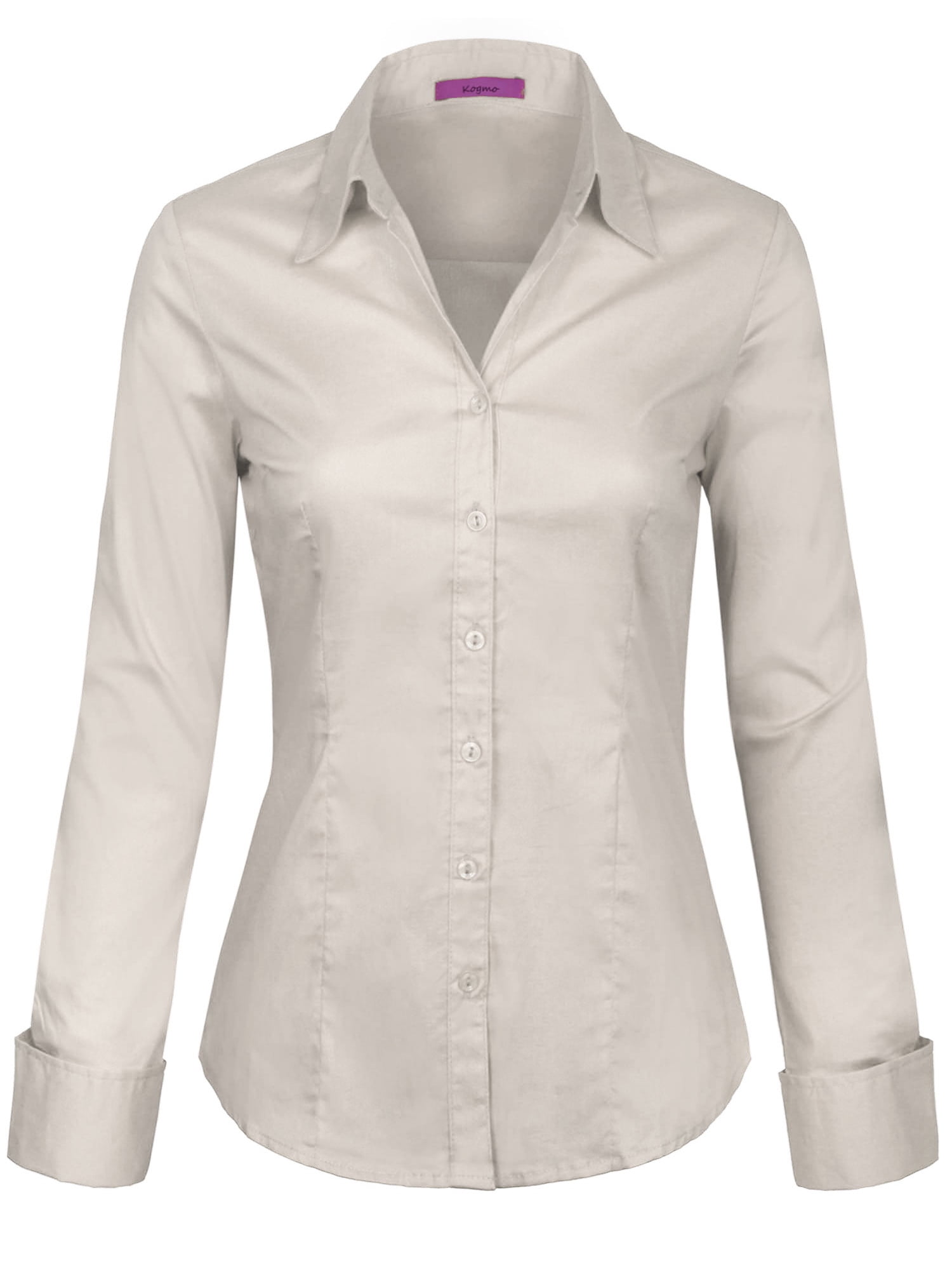 Kogmo Womens Basic Long Sleeve Button Down Shirts Office Work Blouse S