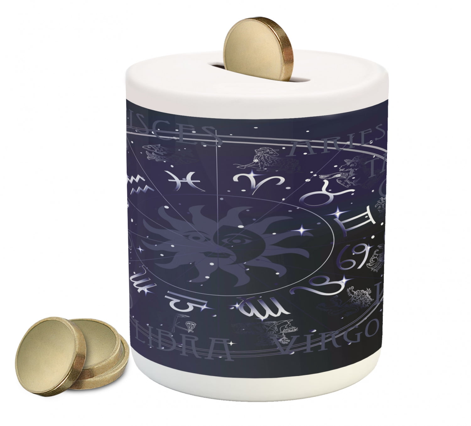 Astrology Piggy Bank, Horoscope Zodiac Sign in Circle Wheel Shape on ...