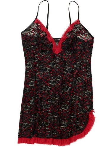 Secret Treasures Black Red Floral Lace Chemise - Walmart.com
