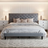 Amolife King Bed Frame with Tall Backboard, Adjustable Velvet-Studded ...