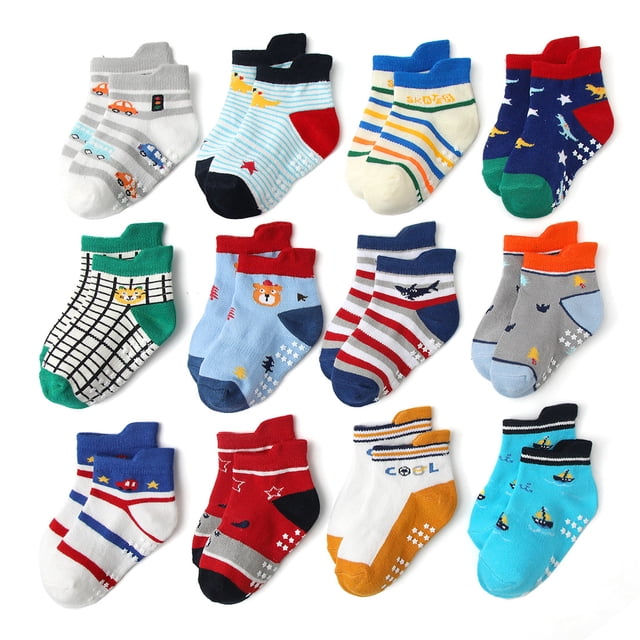 Fraobbg 12 PACK Baby Non Slip Socks Toddler Infants Low-Cut Ankle Grips ...