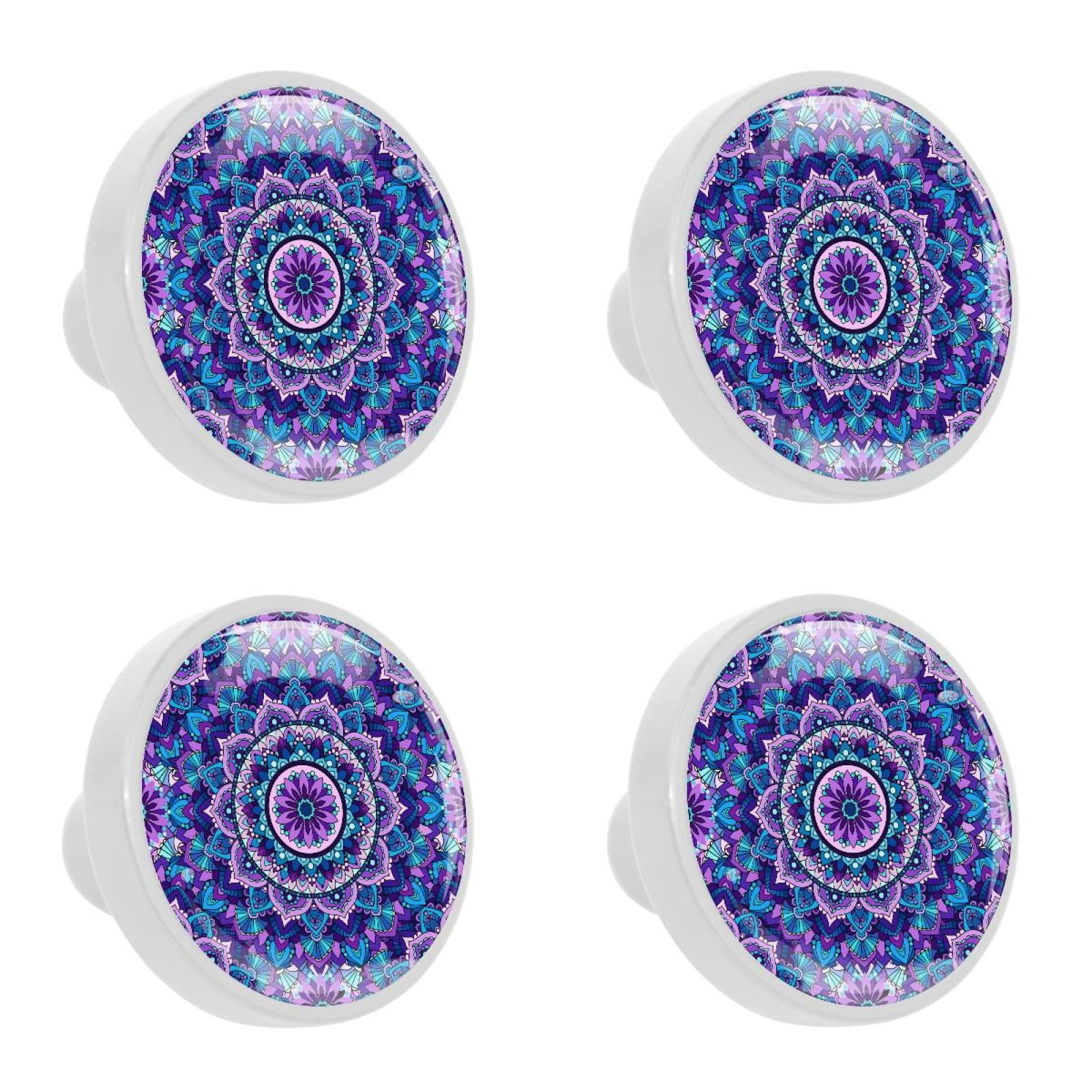 4 Pcs Mandala Purple Knobs for Kitchen Cabinet Cupboard Dresser Bookcase Drawer Pulls Handles ...