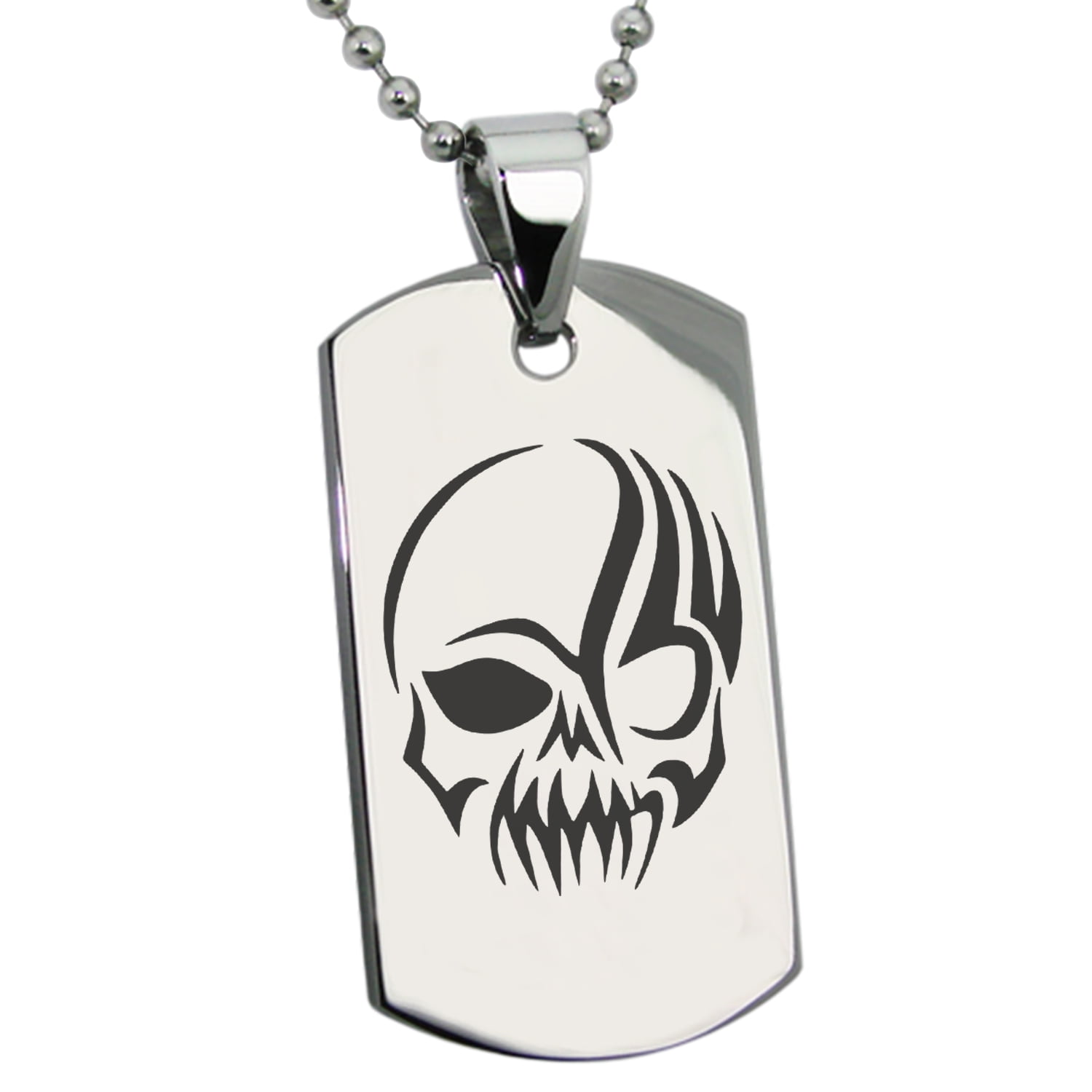 Stainless Steel Death Zombie Skull Engraved Dog Tag Pendant Necklace ...