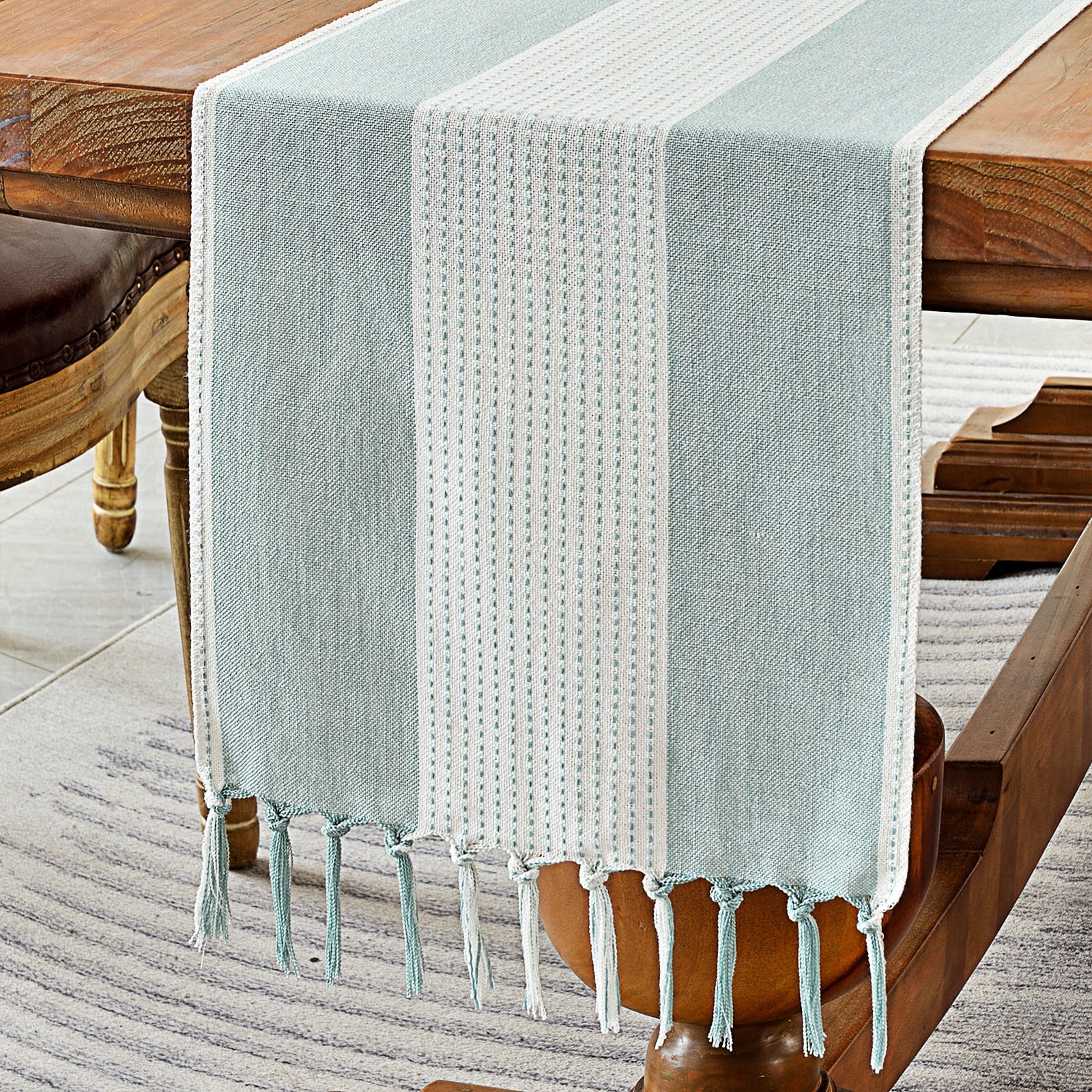 Wracra Cotton Linen Macrame Table Runner, Aqua Blue, 13"×36" - Walmart.com