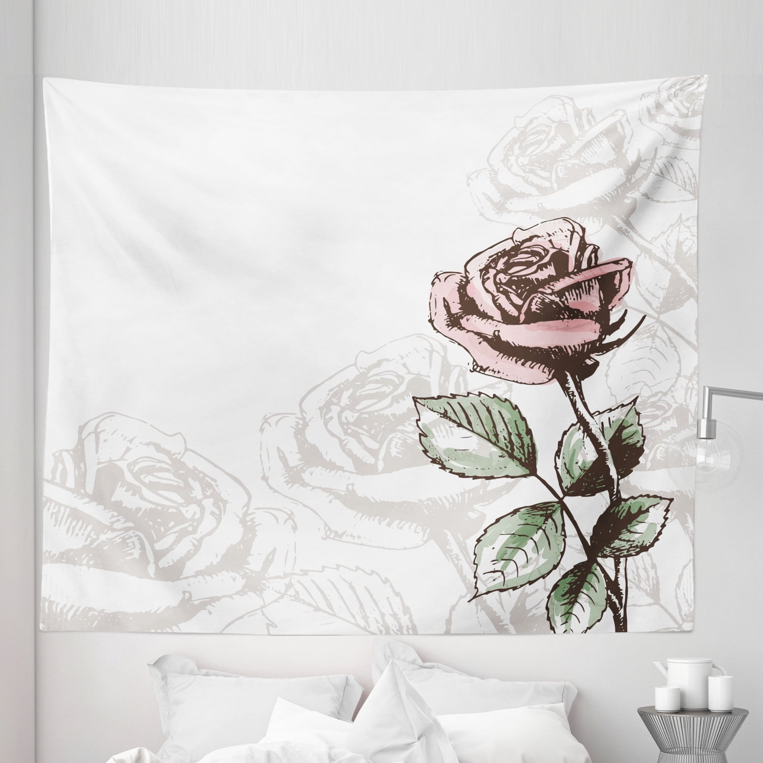 Rose Tapestry, Victorian Antique Design Sketchy Stem with Blossom and ...