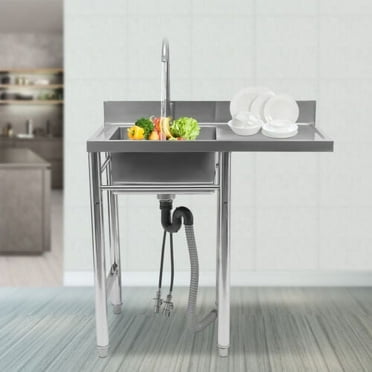 2 Compartment Commercial Kitchen Sink Prep Table with Faucet Set ...