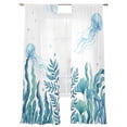 Blue Ocean Jellyfish Seagrass Chiffon Sheer Curtains 84 Inches Long ...