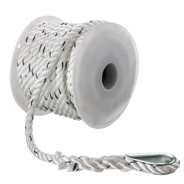 Seachoice Boat Anchor Line Rope, 3-Strand Twisted, Nylon, White/Blue, 3 ...