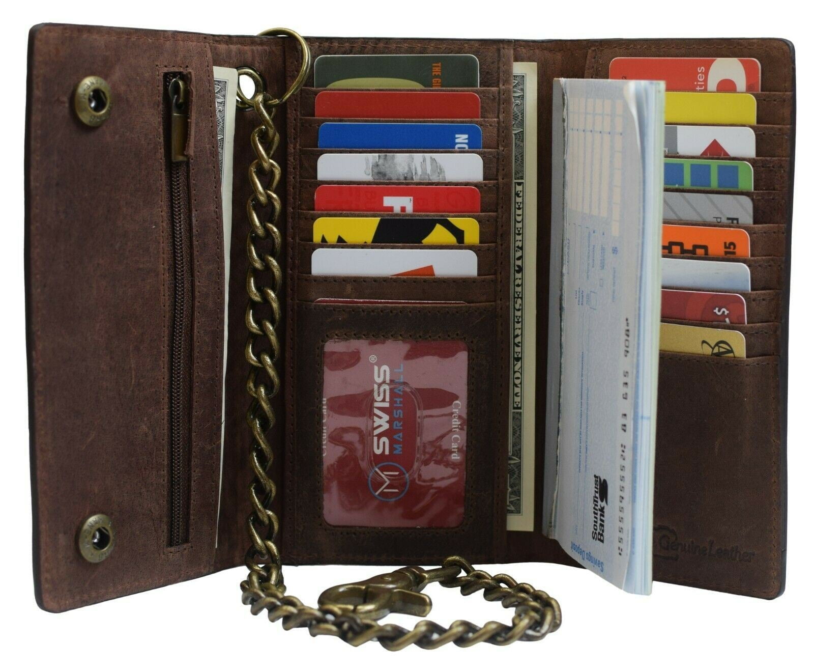 RFID Blocking Leather Biker Trifold Chain Wallet Long Checkbook Black ...