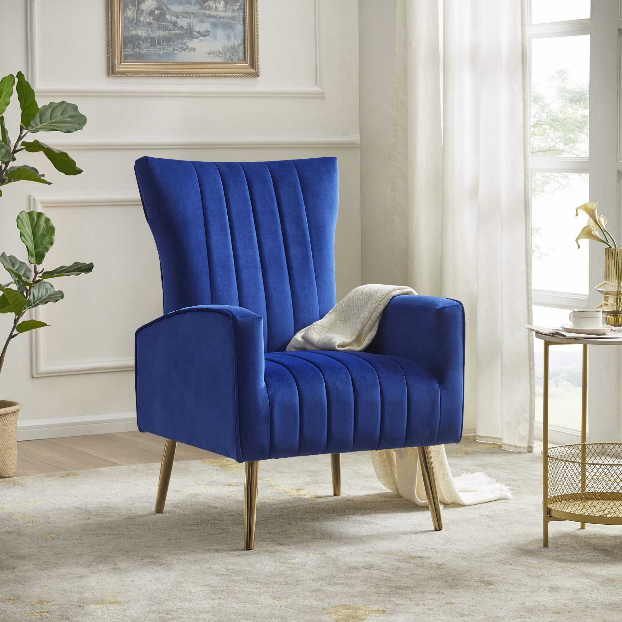 BELLEZE Modern Wingback Accent Lounge Arm Chair - Kinsley (Navy Blue ...
