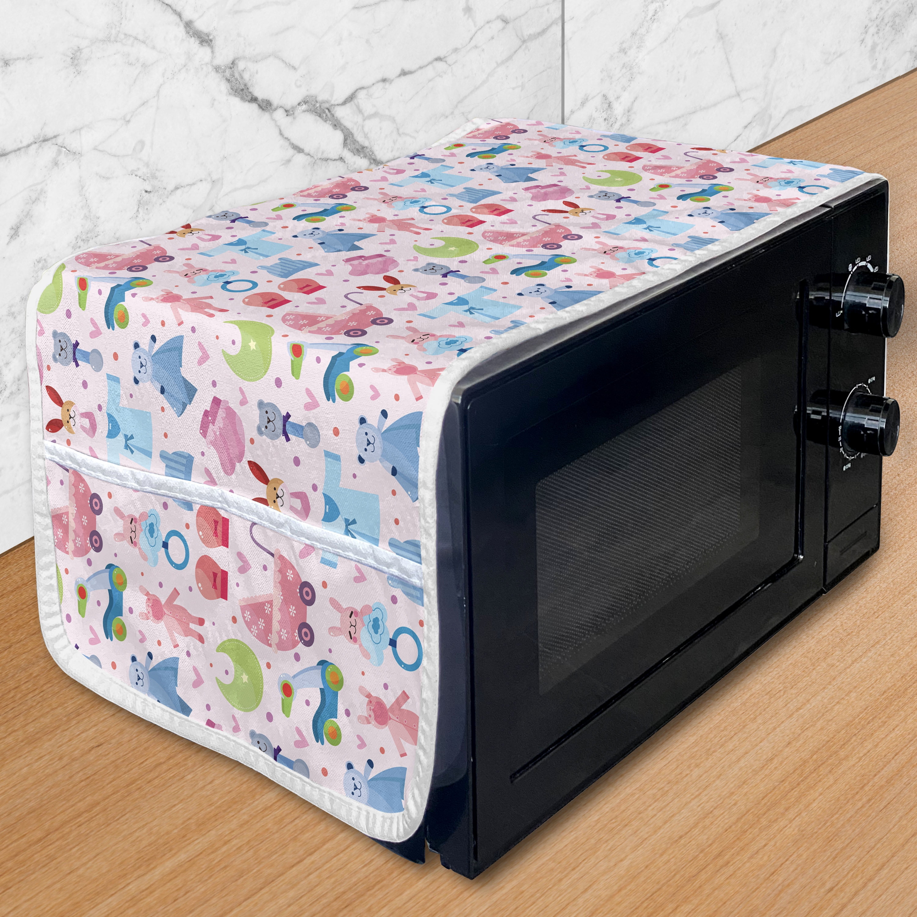 Cartoon Microwave Oven Cover, Teddy Bear Rabbit Bunny Birthday Girls ...