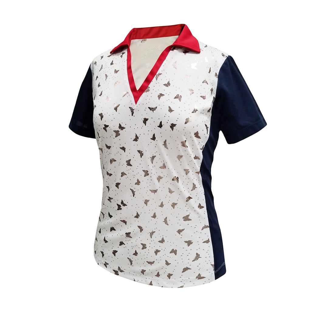 Monterey Club Women's Foil Print Contrast Golf Polo Shirt #2098 ...