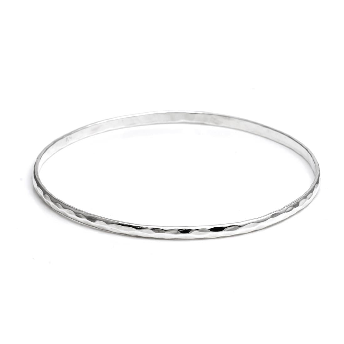 Silverly Women's 925 Sterling Silver 3 mm Thin Hammered Bangle Bracelet - Walmart.com