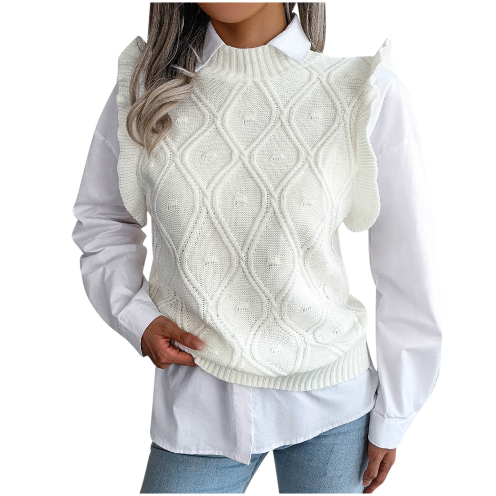 Women's V Neck Knit Sweater Vest Preppy Style Dressy Casual Loose ...