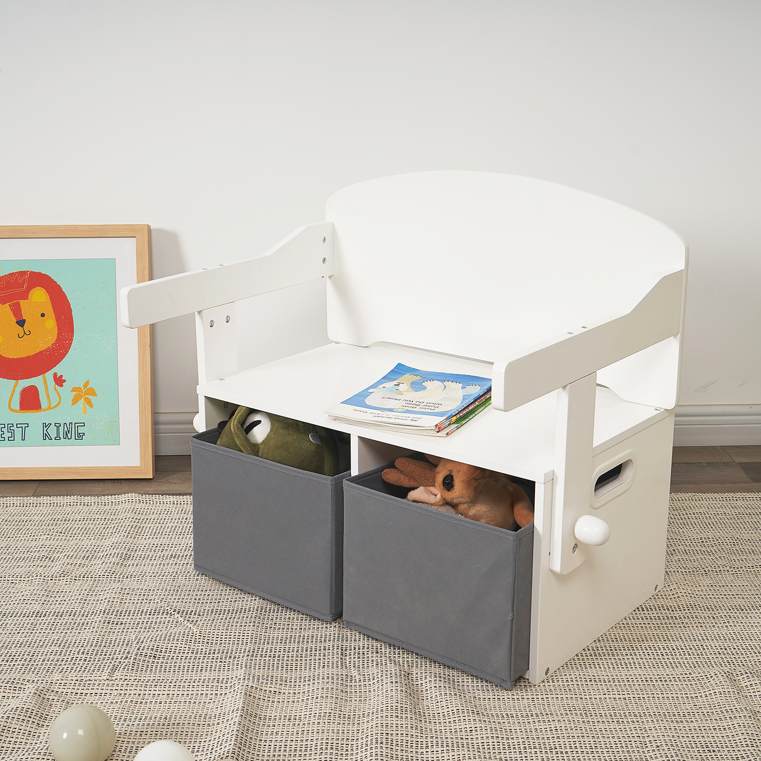 Buy Kids Wooden 3-in-1 Convertible Kids Desk, Storage Bench and 2 Bins ...