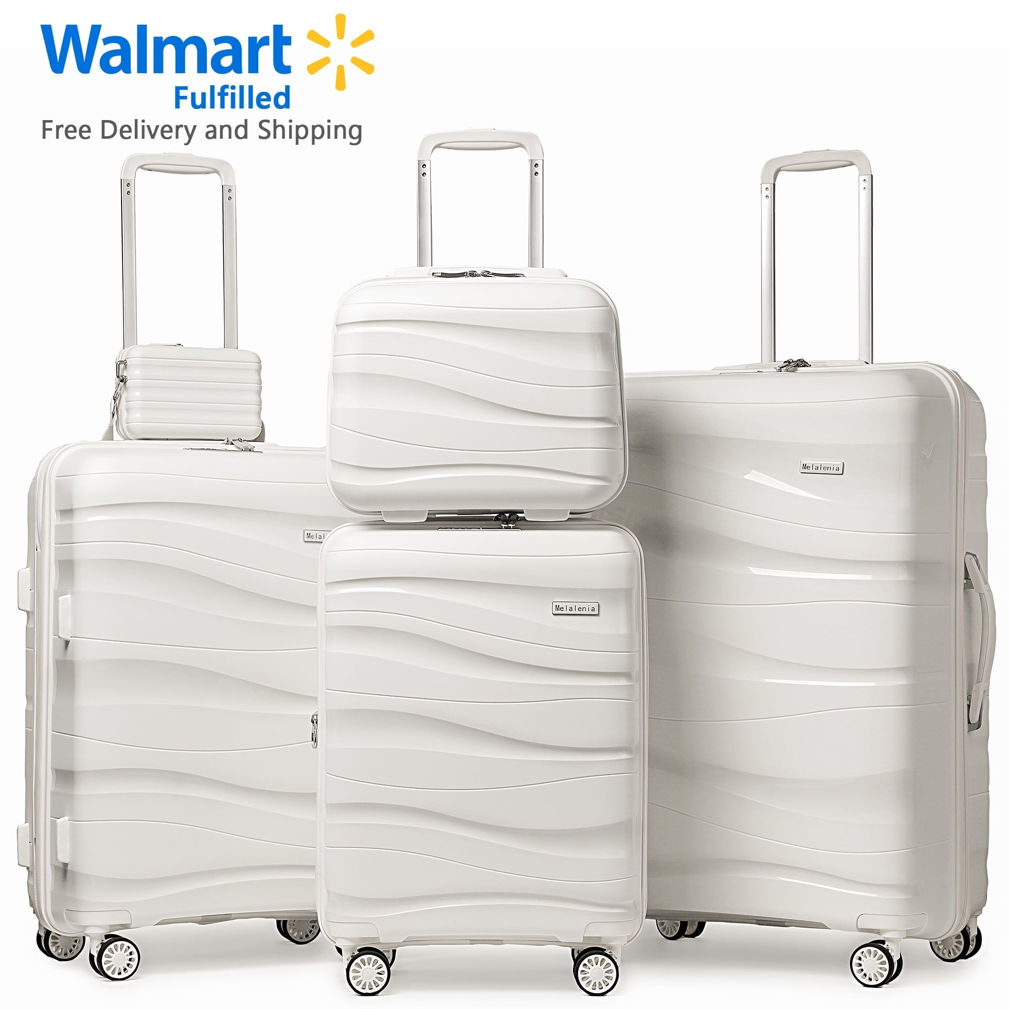 Melalenia - 5-Piece Luggage Set PP Hardshell Spinner Suitcase with TSA ...