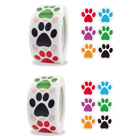 Paw Prints Animal Stickers 1000pcs 1'' Labels, 2 Rolls, Dog Paw Prints ...