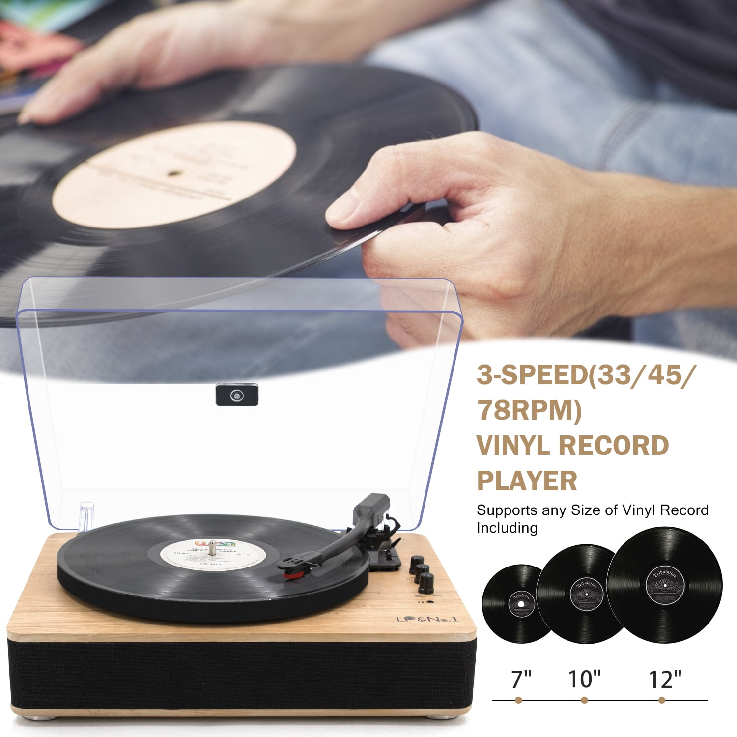 Buy LP&NO.1 Bluetooth Vinyl Record Player 3-Speed Belt-Drive Turntable ...