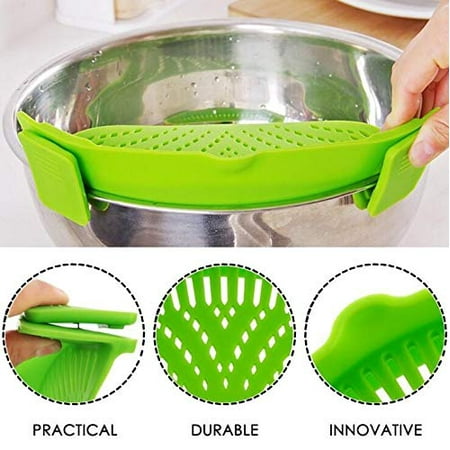 Gohope Clip-on Kitchen Silicone Food Strainer, Green - Dishwasher Safe ...