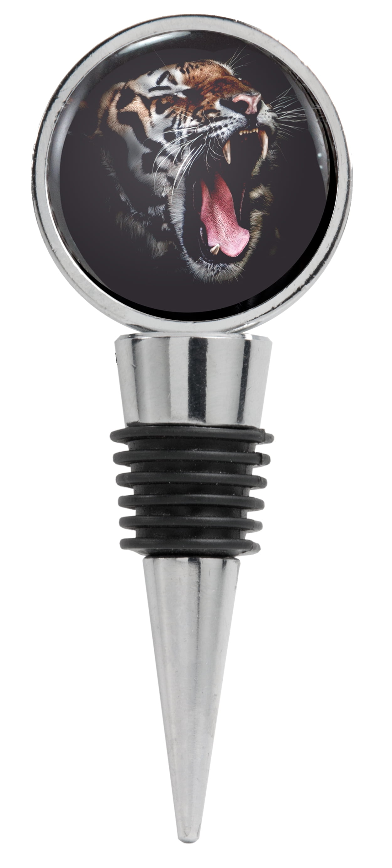 Photograph of a Yawning Tiger on Black Wine Stopper - Walmart.com