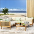 Outdoor Acacia Wood Sectional Sofa Set with Beige Waterproof Cushions ...