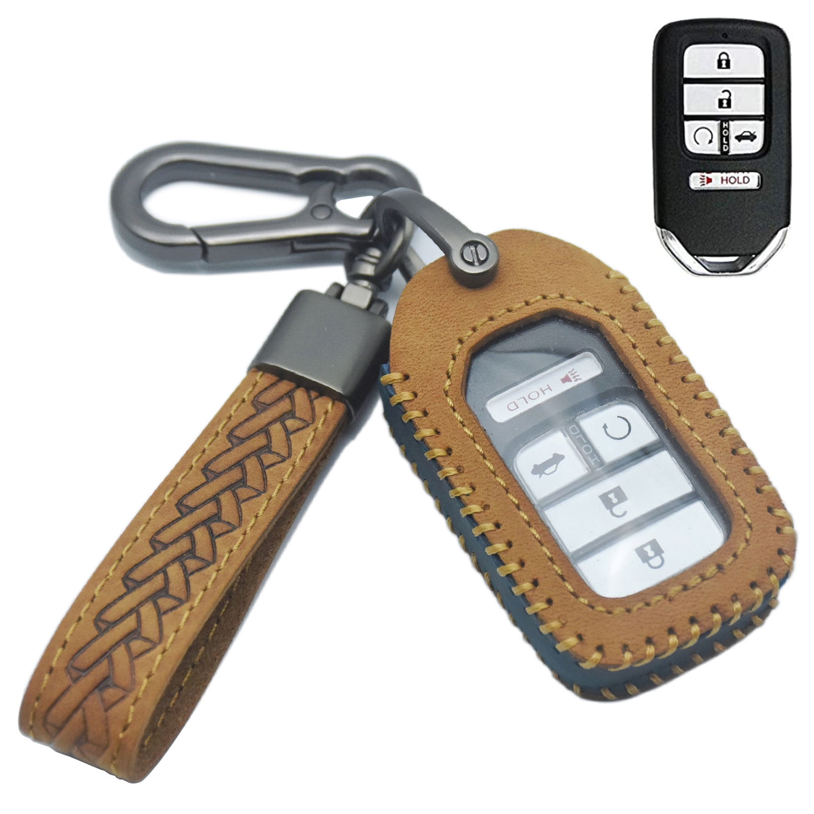 YUBOMT for Honda Key Fob Cover,Genuine Leather Key Case with Keychain ...