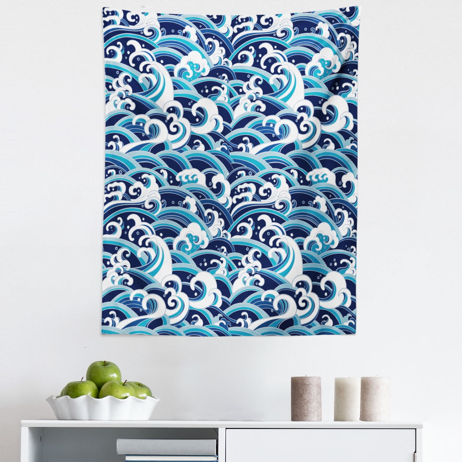 Japanese Wave Tapestry, Traditional Eastern Pattern with Waves of Water ...