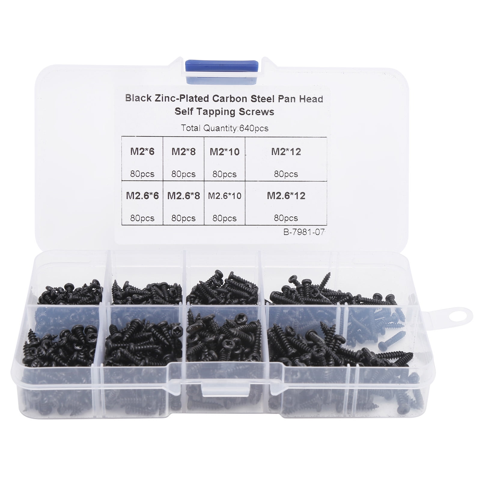 640Pcs Pan Head Tapping Screws Set Black Cross Carbon Steel Fastener ...