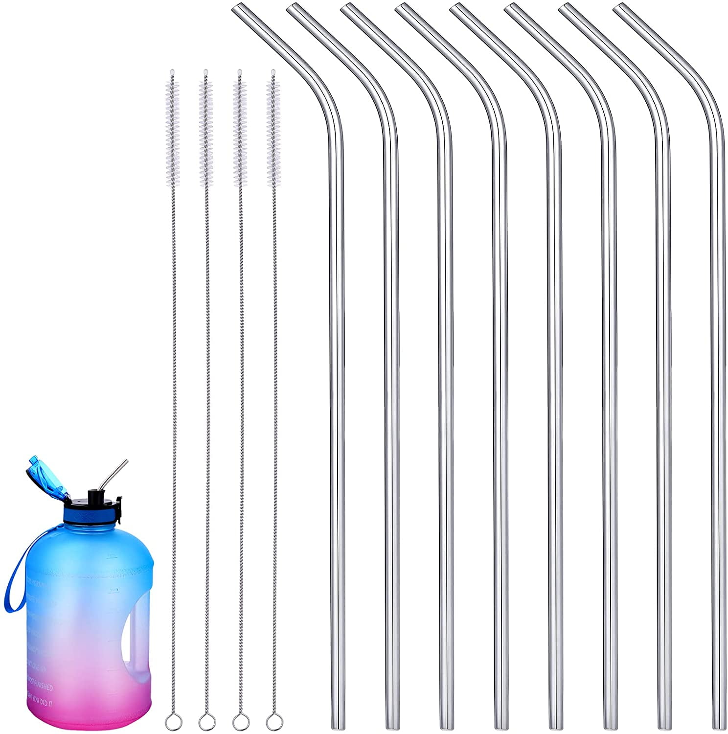 8 Pieces 14 Inch Stainless Steel Straws Long Drinking Straws for 100 oz ...