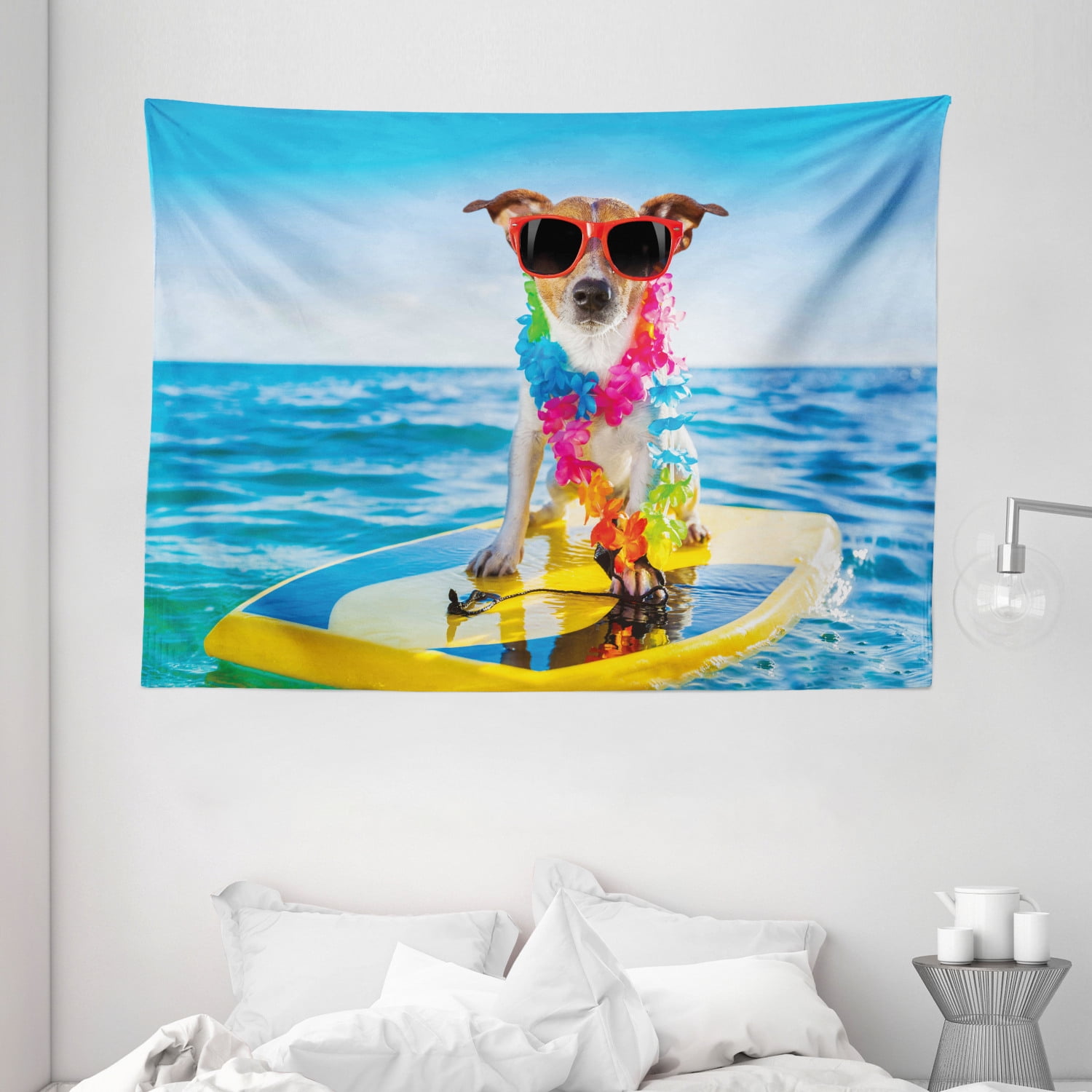 Ride The Wave Tapestry, Dog in the Ocean Surfing Cool Puppy Swimming ...