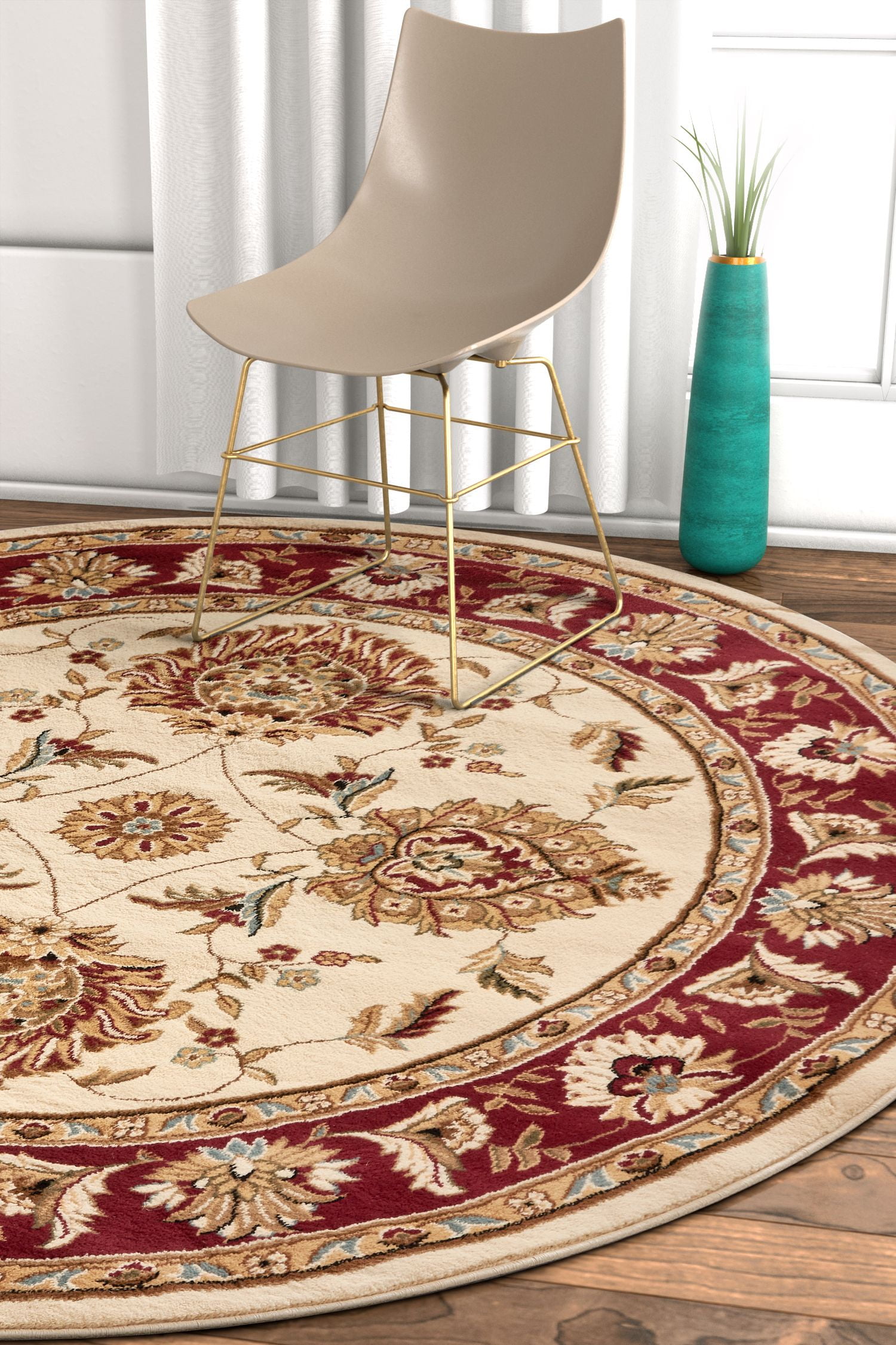 Well Woven Sultan Sarouk Ivory Oriental 5 Round (5'3" Round) Area Rug ...