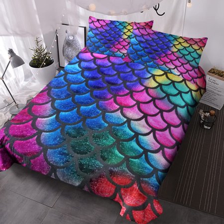Purple Blue Mermaid Scale Bedding Sparkly Glitter Comforter Cover King ...