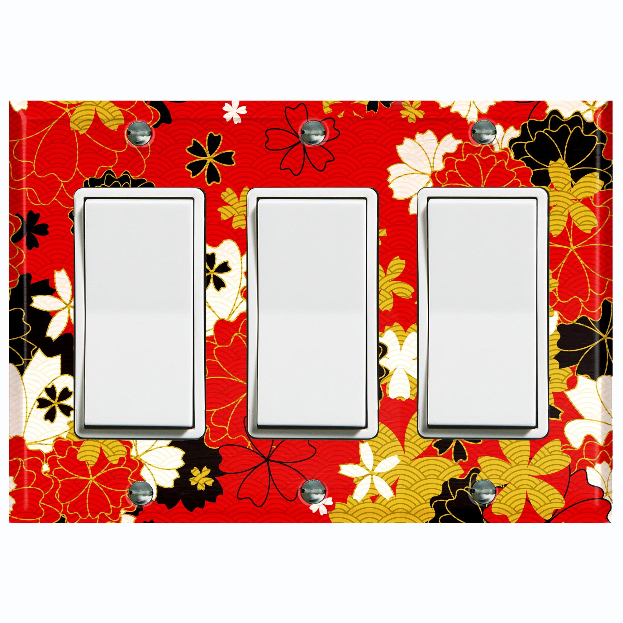 Metal Light Switch Plate Cover Japanese Flower Pattern Red Wallpaper ...
