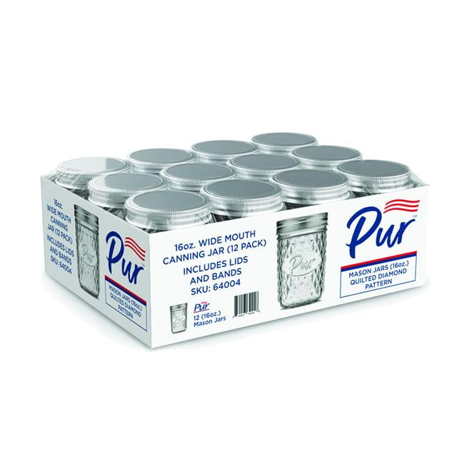 Pur 6028928 16 oz Wide Mouth Diamond Mason Jar - Pack of 12 - Walmart.com