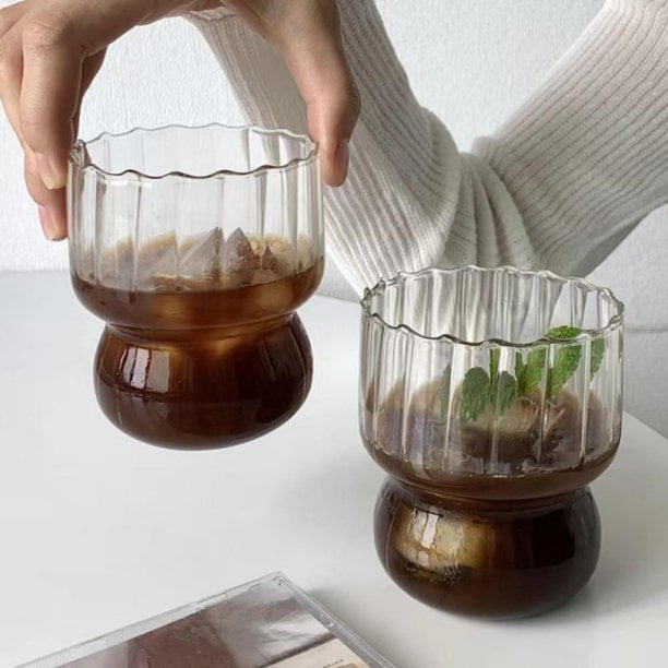 Glass Cups Set Of 2 Combler Ribbed Glassware 9 Oz Ribbed Drinking 3350