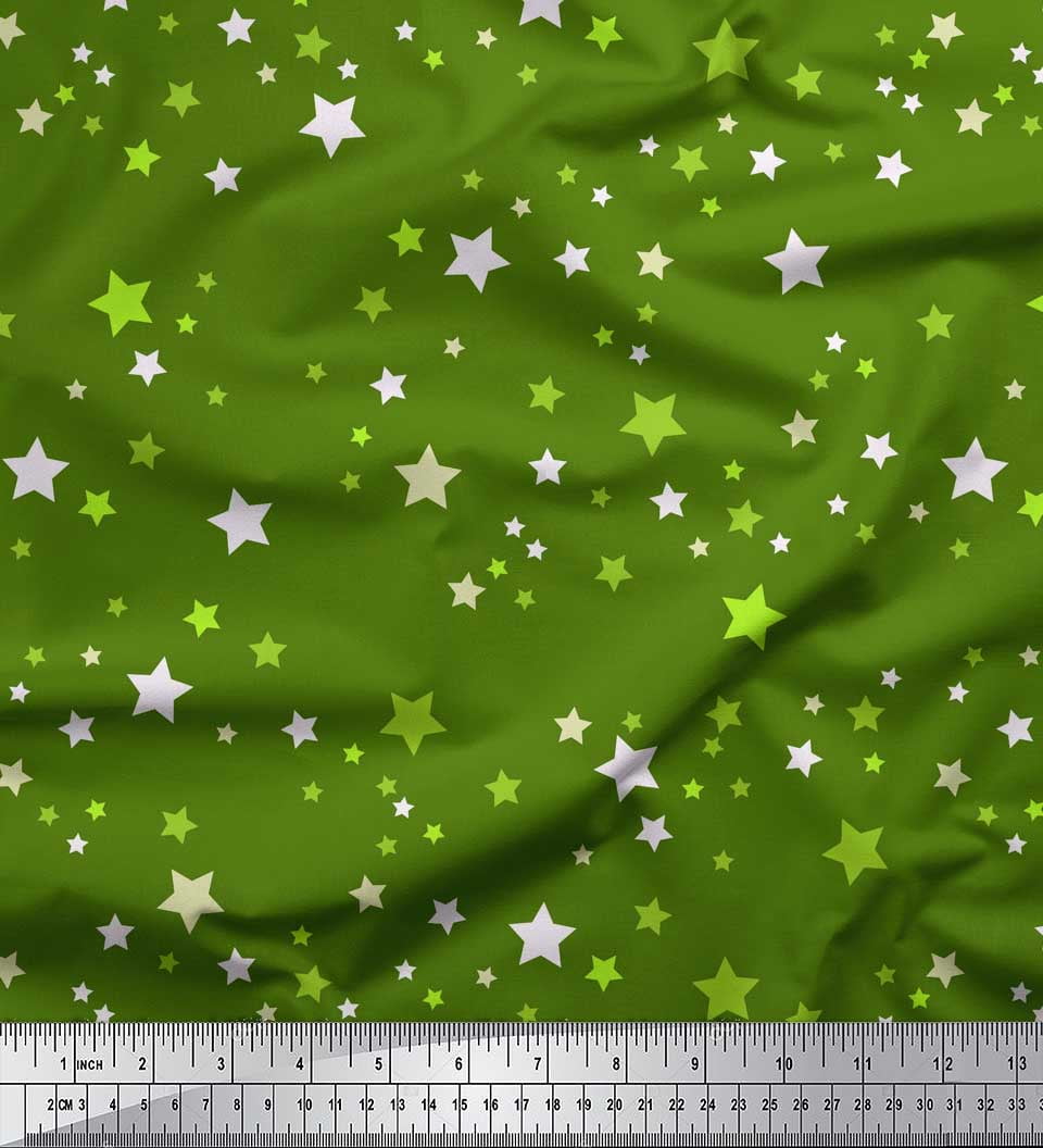 Soimoi Green Silk Fabric Stars Star Print Fabric by the Yard 42 Inch ...