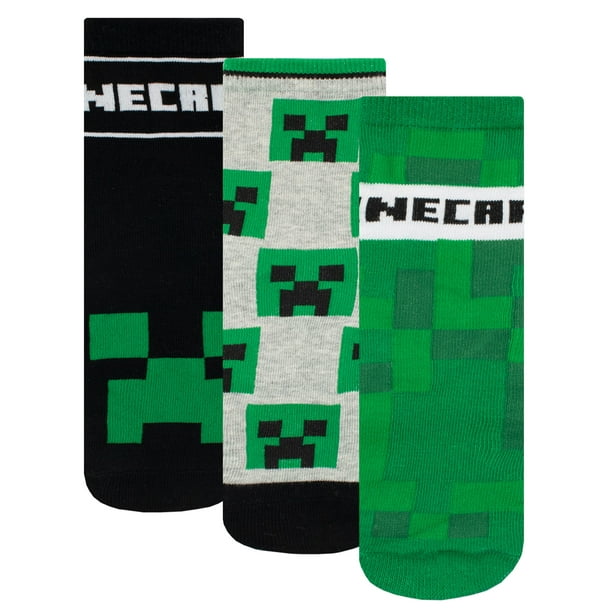 Minecraft Boys Gaming Creeper Socks 3 Pack Green Sizes 3 - Adults 4 ...