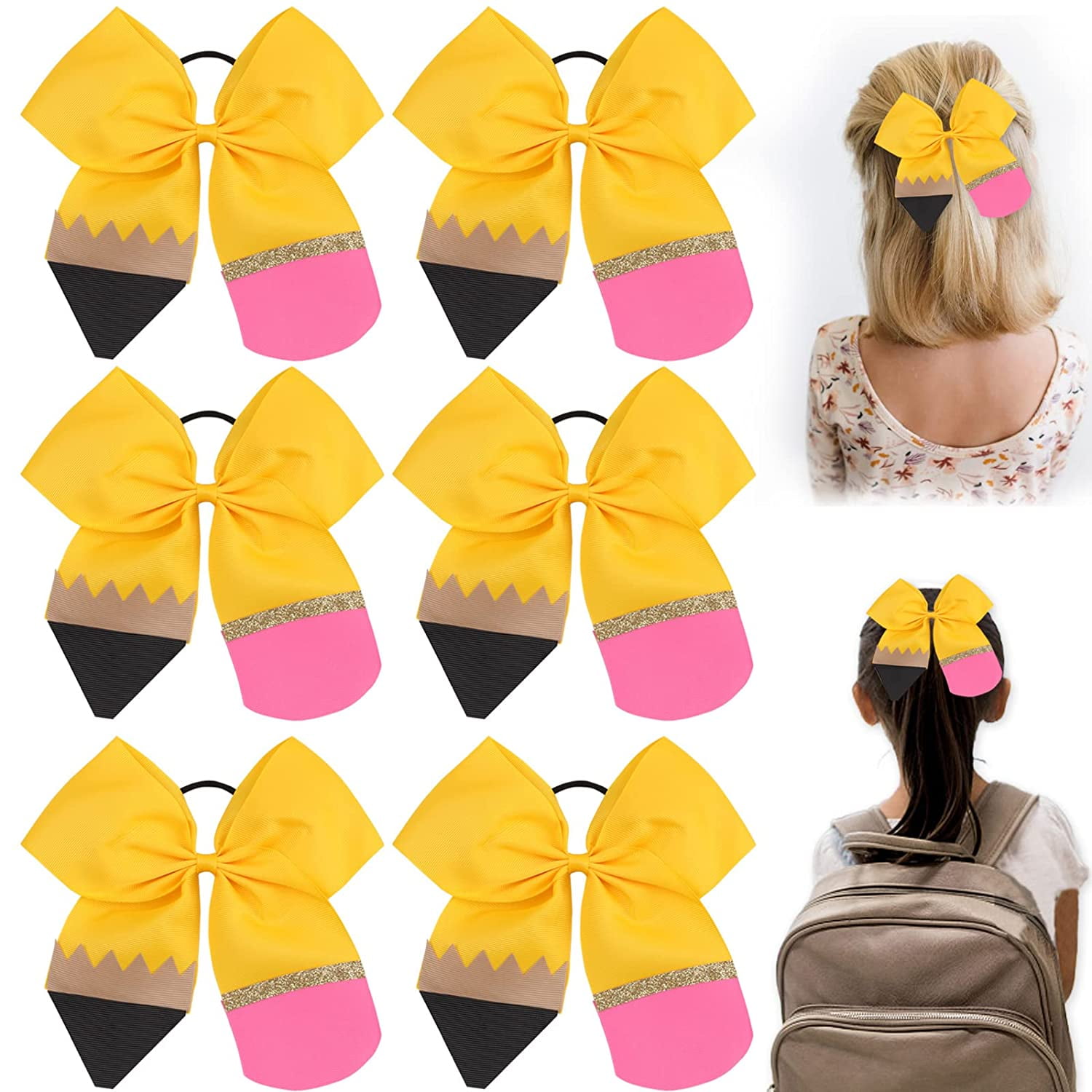Back to School Pencil Cheer Hair Bows, Oaoleer 6PCS Grosgrain Ribbon ...