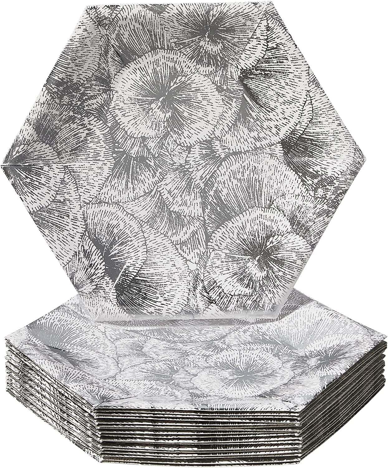 Hexagon Disposable Dinner Plates (18 Pc) Metallic Floral Print Paper ...