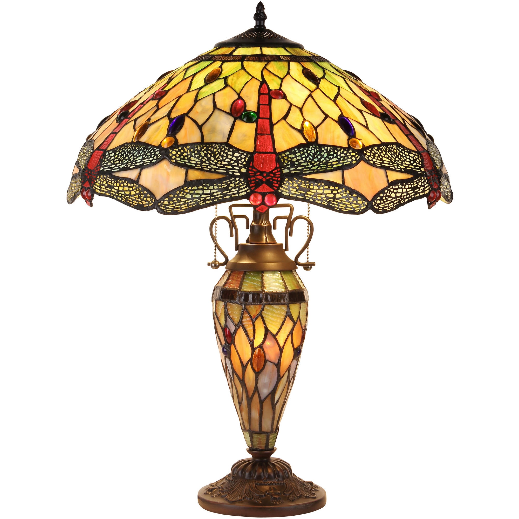 Chloe Lighting Anisoptera Purity Tiffany-Style Dragonfly 3-Light Double ...