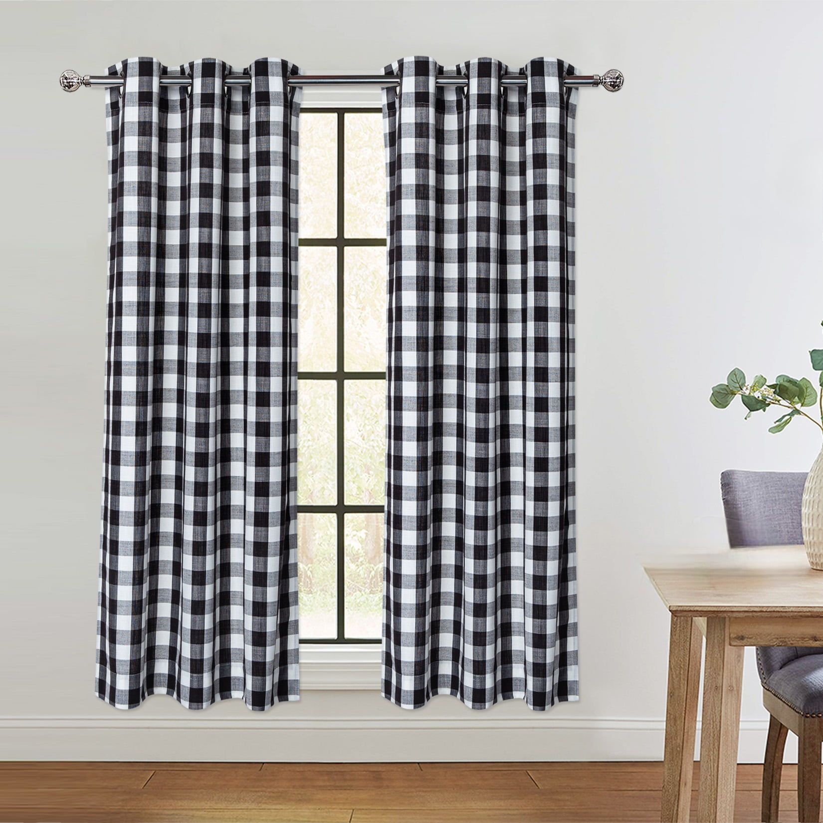 Buffalo Textured Window Curtain Panels Plaid Window Treatment Drapes ...