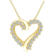 AFFY Round Shape White Natural Diamond Open Heart Pendant Necklace In ...